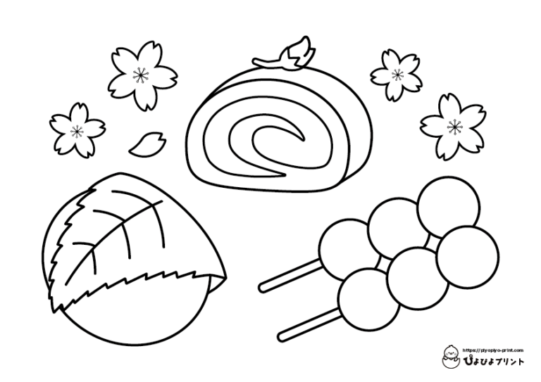 Spring sweets【Food Coloring Page】 | ぴよぴよプリント